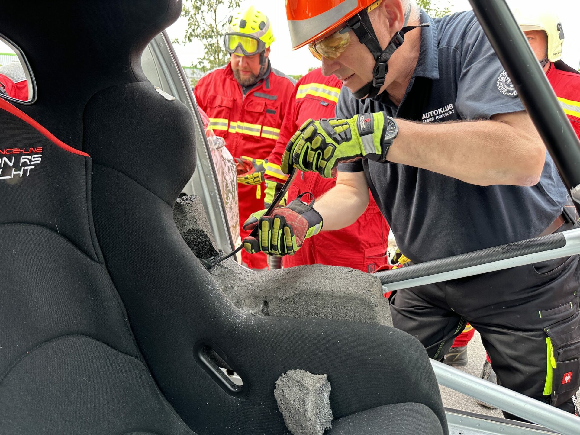 Rescuers practiced extrication from the competition car - Škoda Motorsport